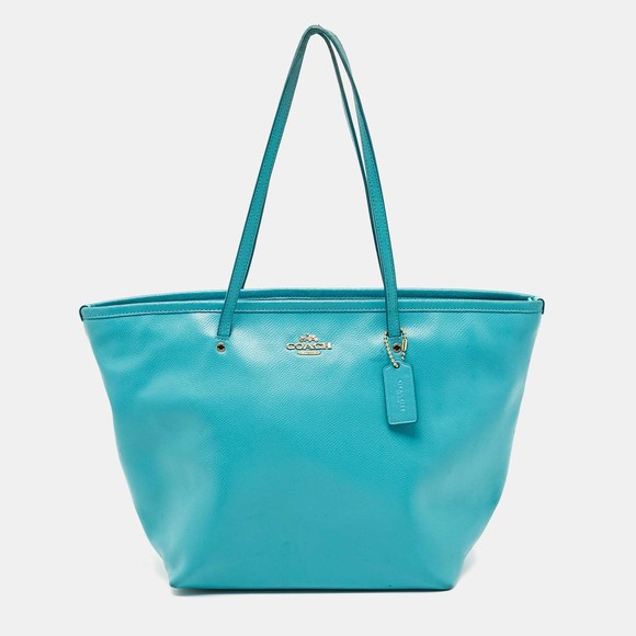 Coach | Bags | Coach Turquoise Blue Leather Street Zip Tote | Poshmark